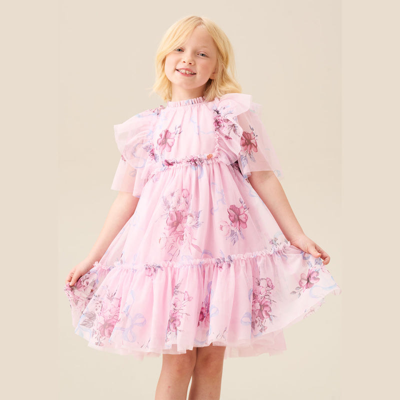 Angel & Rocket Girls Printed Pink Cotton Polyester Dresses