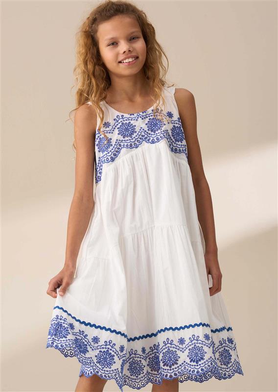 Girls Embroidered Sundress White