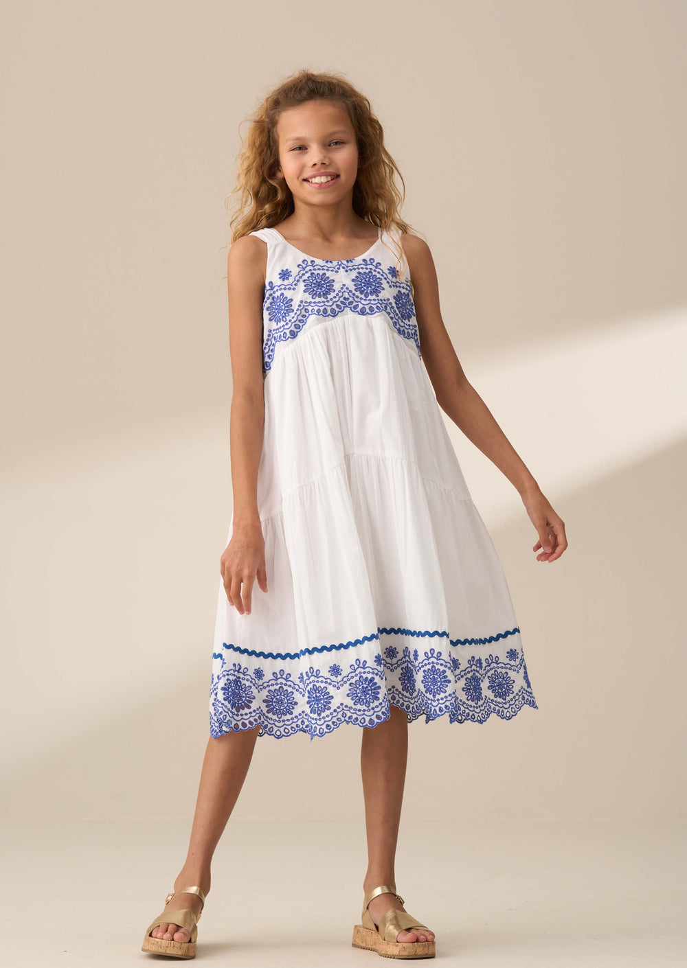 Girls Embroidered Sundress White