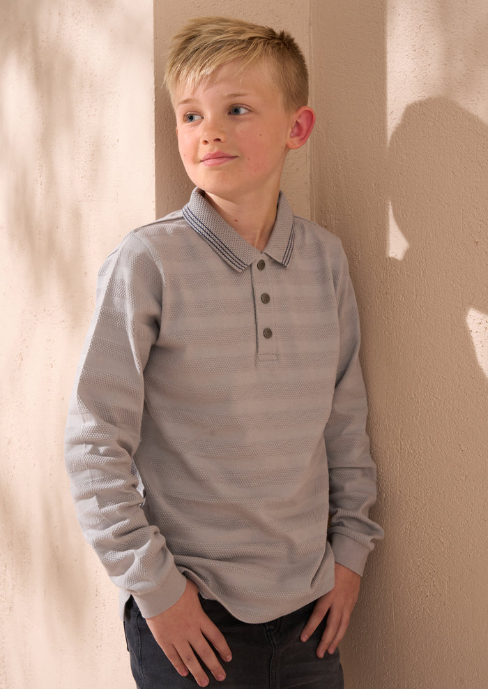 Angel & Rocket Boys Self Textured Grey Polo T-shirts