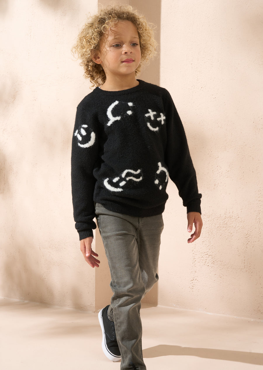 Angel & Rocket Boys Self Textured Black Sweaters